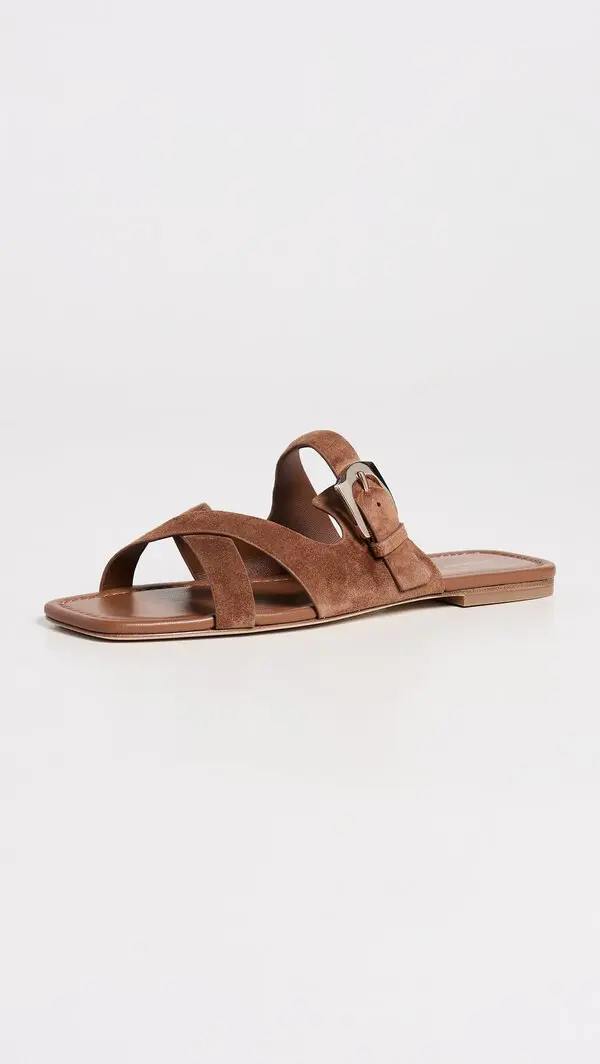 STUART WEITZMAN Sai Suede Slides With Gold-tone Buckle