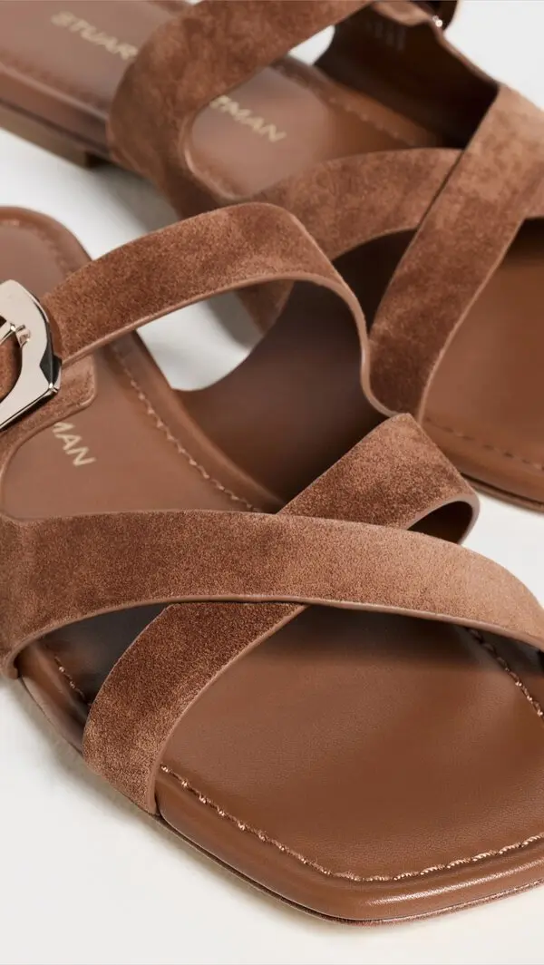 STUART WEITZMAN Sai Suede Slides With Gold-tone Buckle