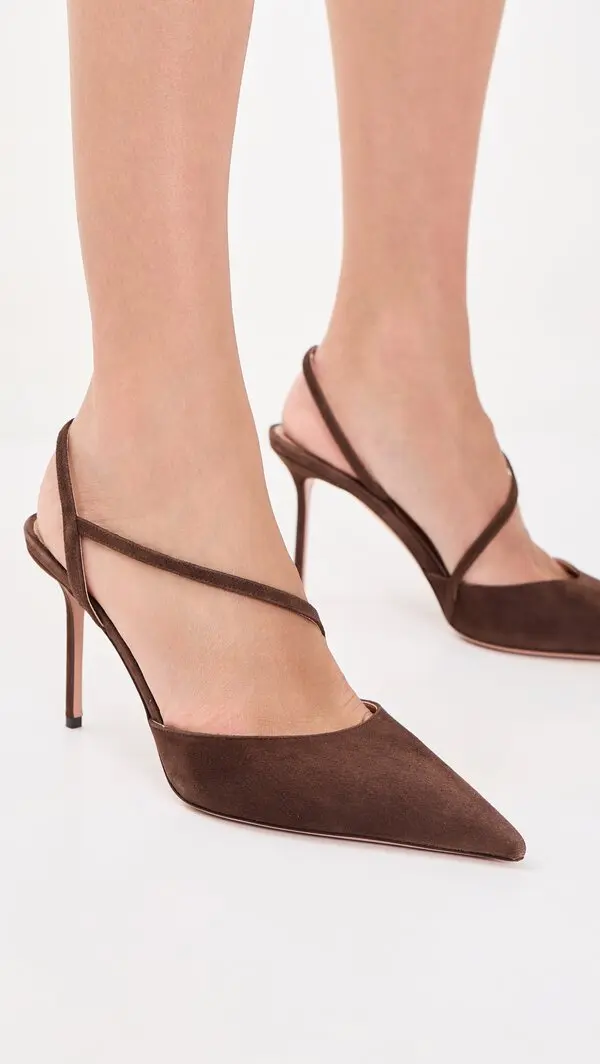 AQUAZZURA Dynasty Suede Slingback Pumps - Espresso