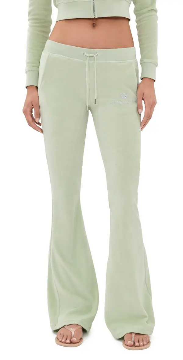 SPORTY & RICH Juicy Script Velour Sweatpants - Sage