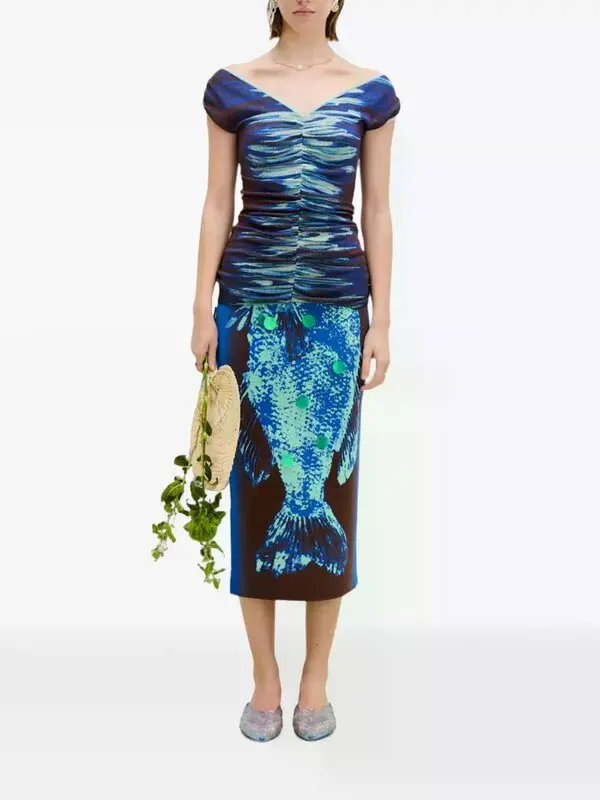 Ph5 Ruched Mahi Lake Print V-neck Top