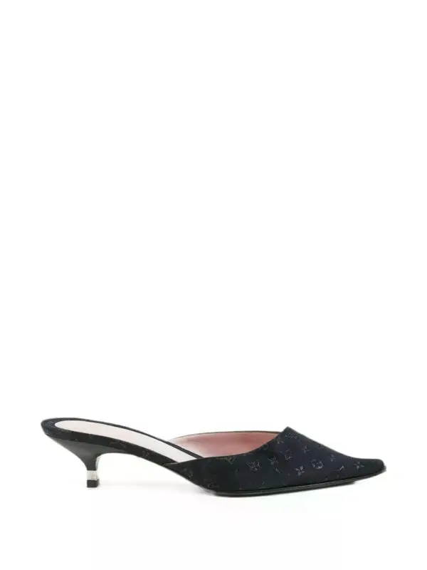 LOUIS VUITTON Monogram Canvas Pointed Toe Kitten Heel Mules