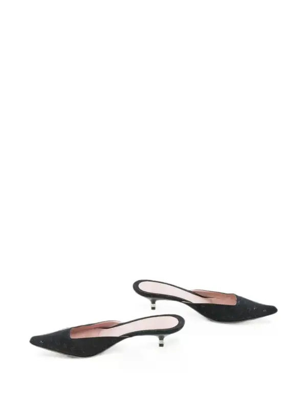 LOUIS VUITTON Monogram Canvas Pointed Toe Kitten Heel Mules