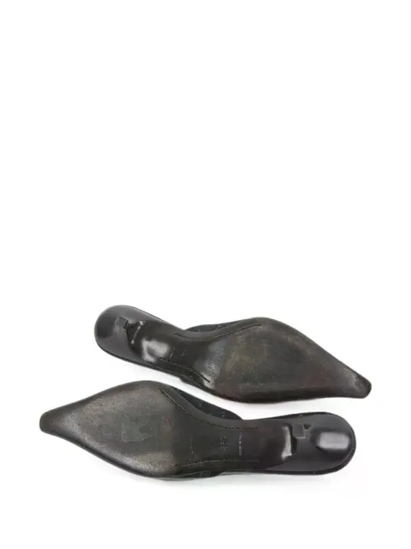 LOUIS VUITTON Monogram Canvas Pointed Toe Kitten Heel Mules