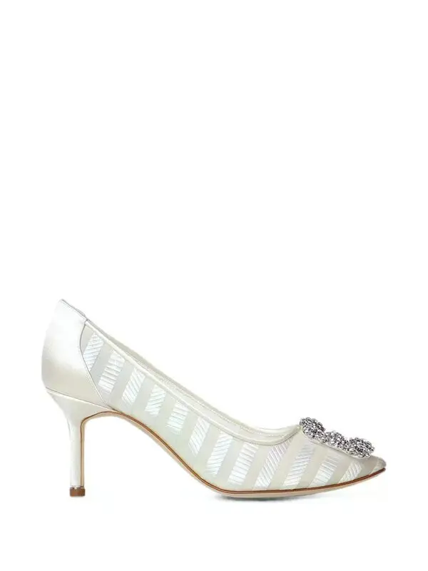 Manolo Blahnik Crystal-buckle Striped Pumps