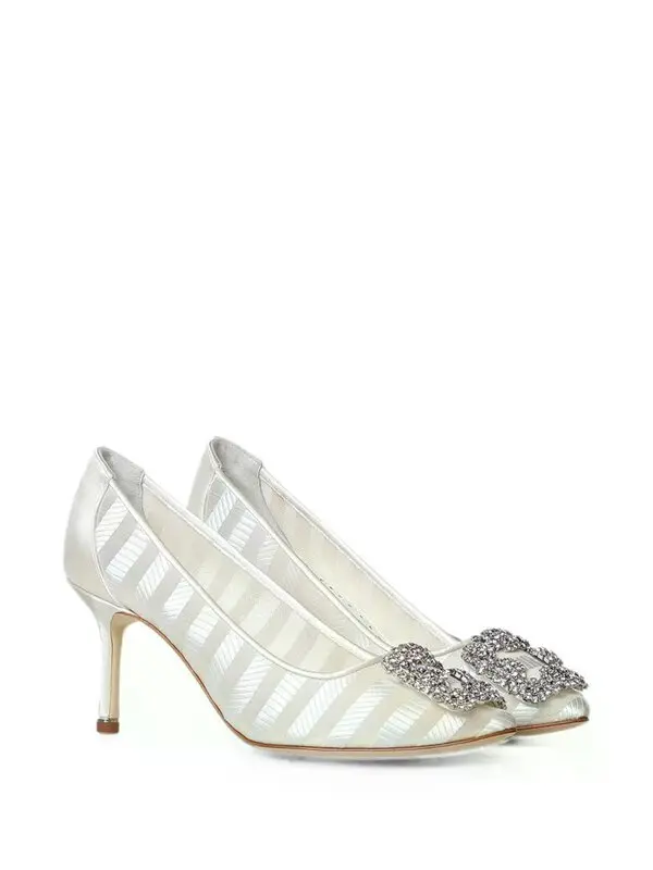 Manolo Blahnik Crystal-buckle Striped Pumps