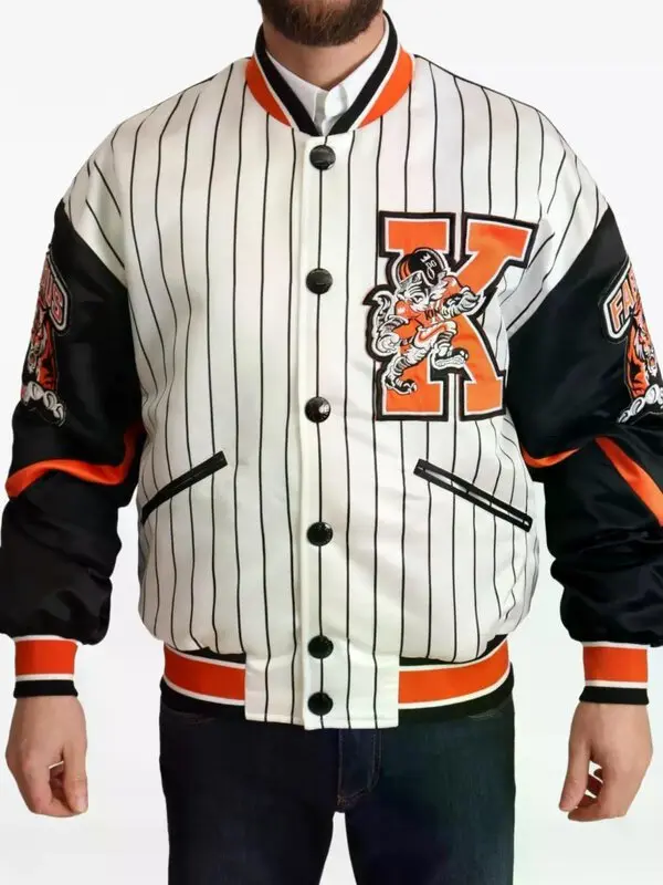 Dolce & Gabbana Tiger Graphic Pinstripe Baseball Jacket