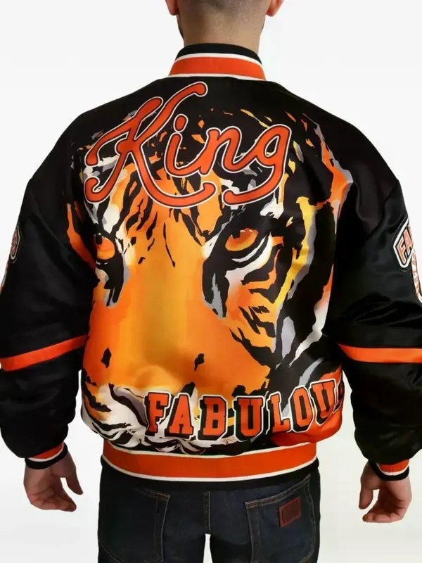 Dolce & Gabbana Tiger Graphic Pinstripe Baseball Jacket