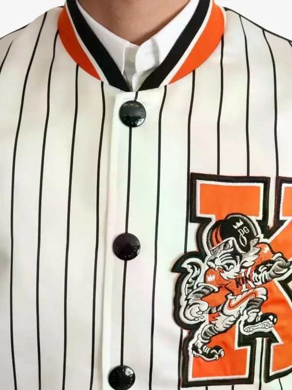 Dolce & Gabbana Tiger Graphic Pinstripe Baseball Jacket