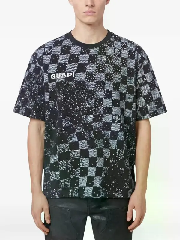 GUAPI Checkerboard-pattern Rhinestone-embellished T-shirt