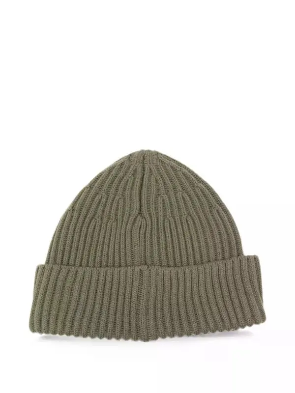 Stone Island Logo Patch Ribbed Beanie - Green