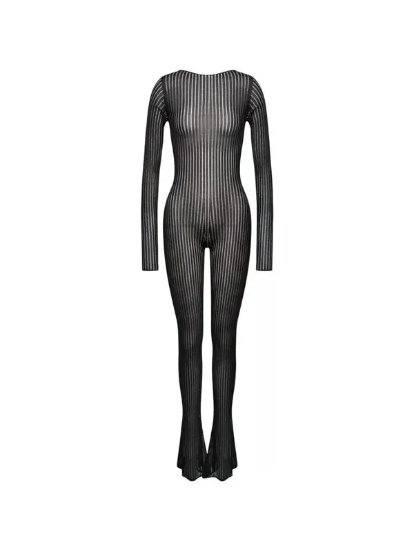 DONDUP Ribbed-knit Open-back Jumpsuit - Black