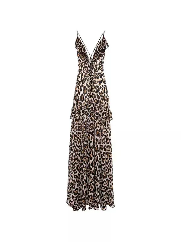 CUANNA Luna Leopard Print Ruffled Maxi Dress