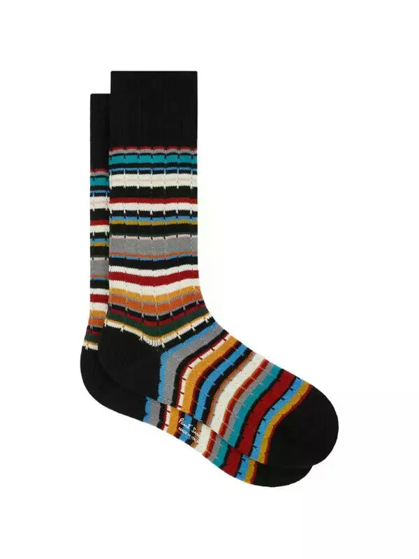 Paul Smith Patterned Ribbed Crew Socks - Black