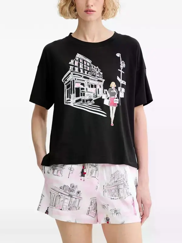 Dkny Print-detail Short-sleeve Pajamas - Black