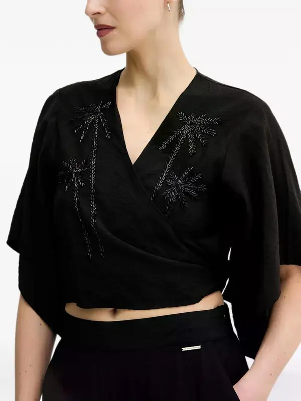 Lola Casademunt Beaded Palm Tree Wrap Top