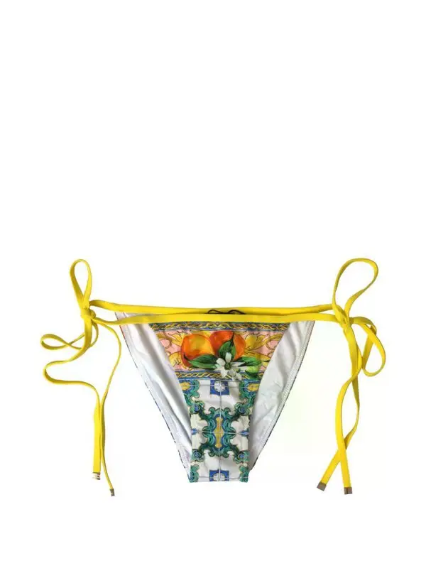 Dolce & Gabbana Silk-satin Lace-trim Bottom Bikini - White