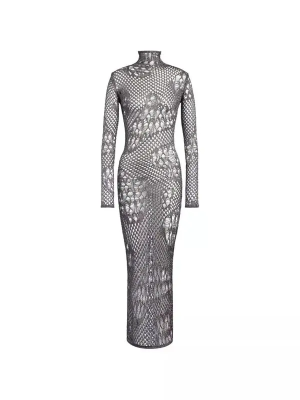 DONDUP Crochet Knit Long Sleeve Maxi Dress