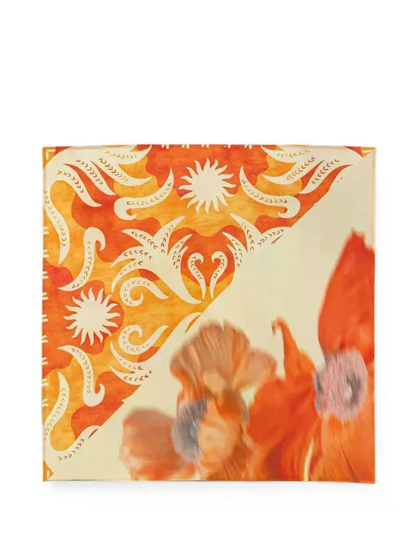 NEVER FULLY DRESSED Floral-print Square Scarf - Orange