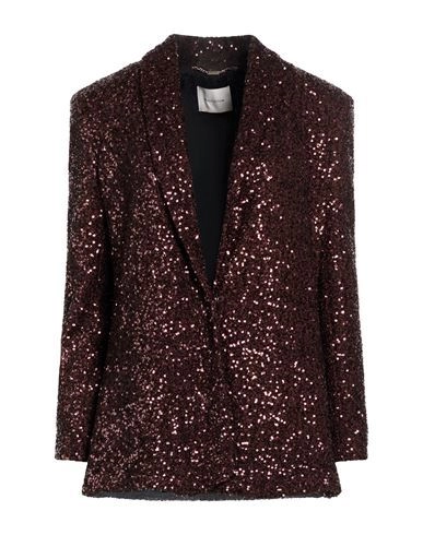 MANILA GRACE Chocolate Polyester Sequined Blazer - Chocolate Brown