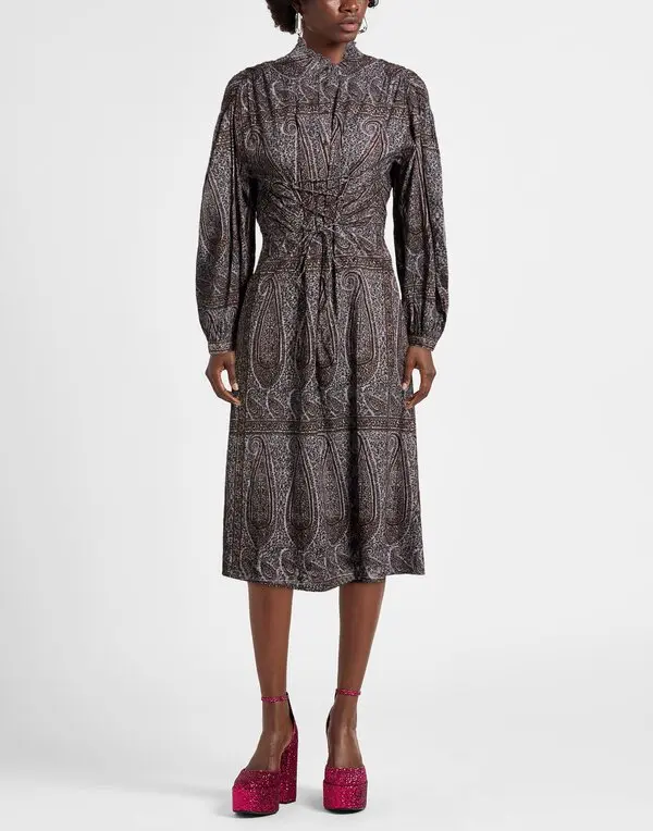 Antik Batik Paisley Print Cotton Midi Dress - Grey