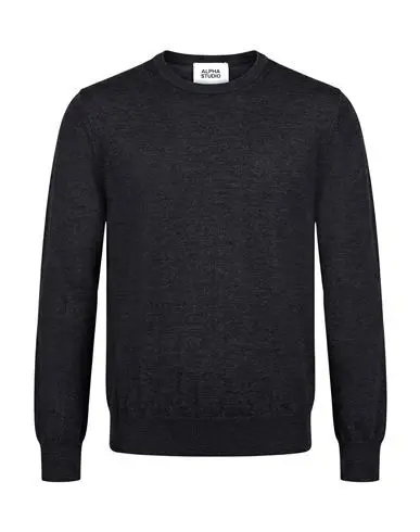 Alpha Studio Sweater Charcoal Size Merino Wool, Ovine Leather