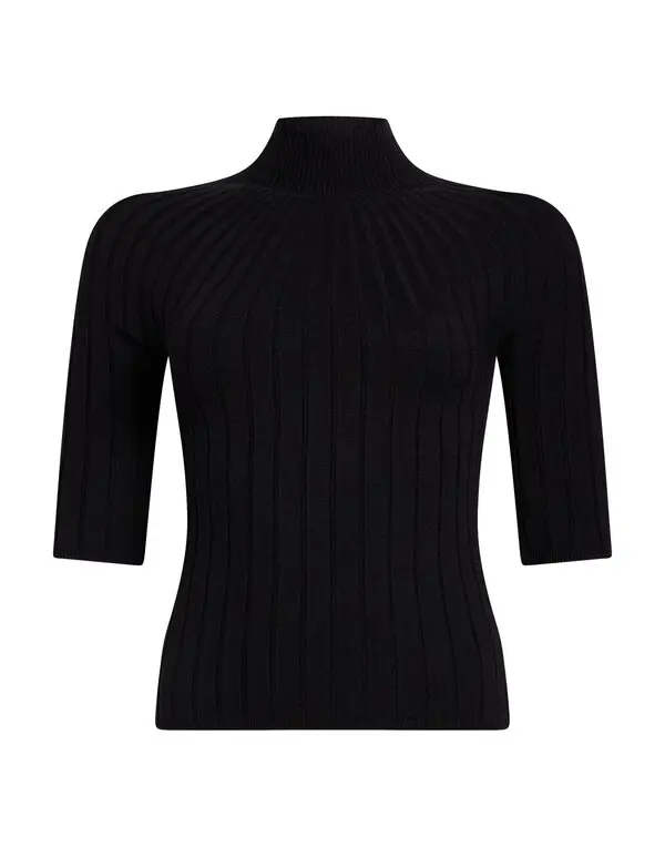 CARACTÈRE Ribbed Knit Turtleneck Top - Black
