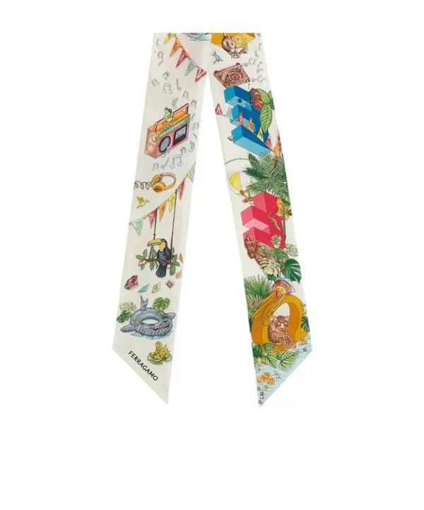 FERRAGAMO Jungle Party Graphic-print Bandeau Scarf - White