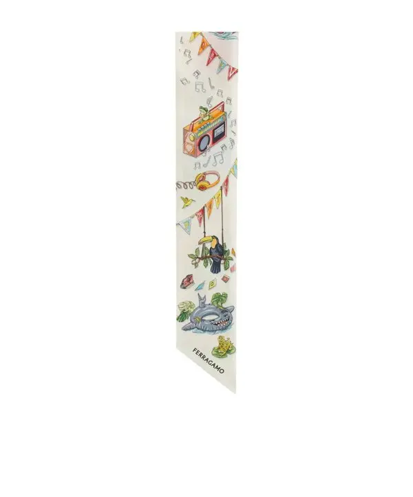FERRAGAMO Jungle Party Graphic-print Bandeau Scarf - White
