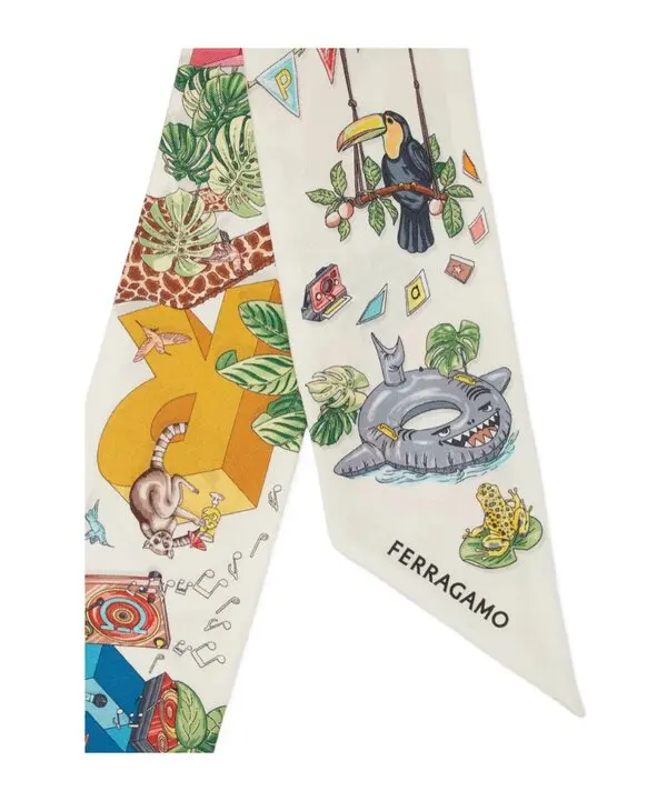FERRAGAMO Jungle Party Graphic-print Bandeau Scarf - White