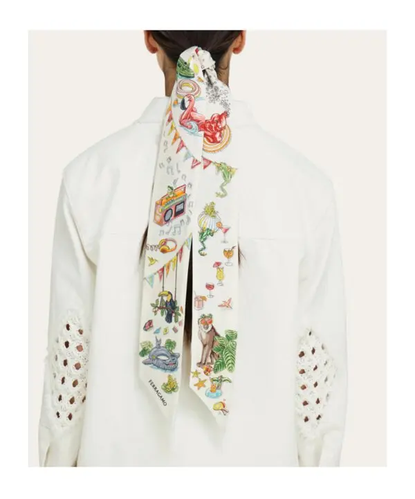 FERRAGAMO Jungle Party Graphic-print Bandeau Scarf - White