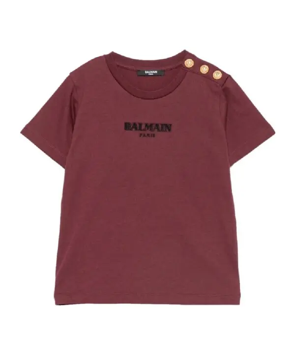 Balmain Logo Embroidered Button Detail T-shirt