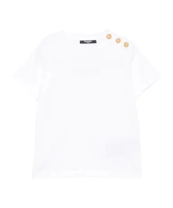 Balmain Logo-embroidery Button-detail T-shirt - White