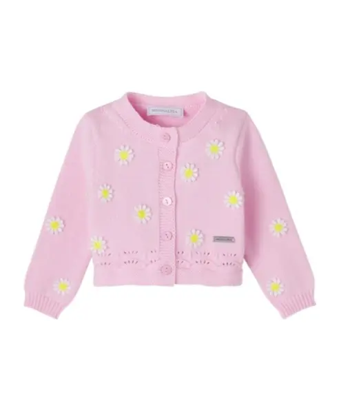 Monnalisa Floral Decorated Knit Cardigan - Pink