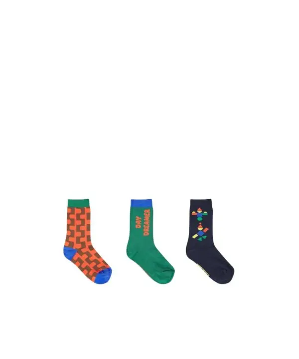 BOBO CHOSES Set Of Three Printed Cotton-blend Crew Socks
