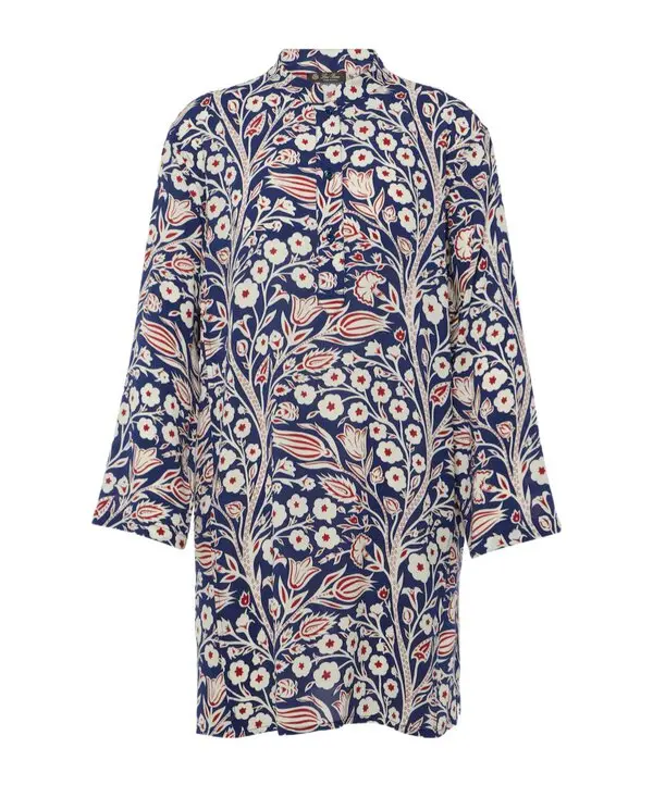 Loro Piana Floral Waist-cinching Long Sleeve Cover-up
