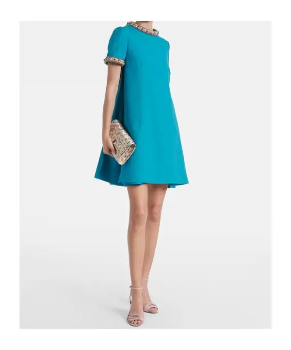 Valentino Garavani Round Neck Short Sleeve Embellished Dress