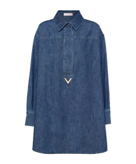 Valentino Garavani Vgold Chambray Denim Shirt Dress - Blue