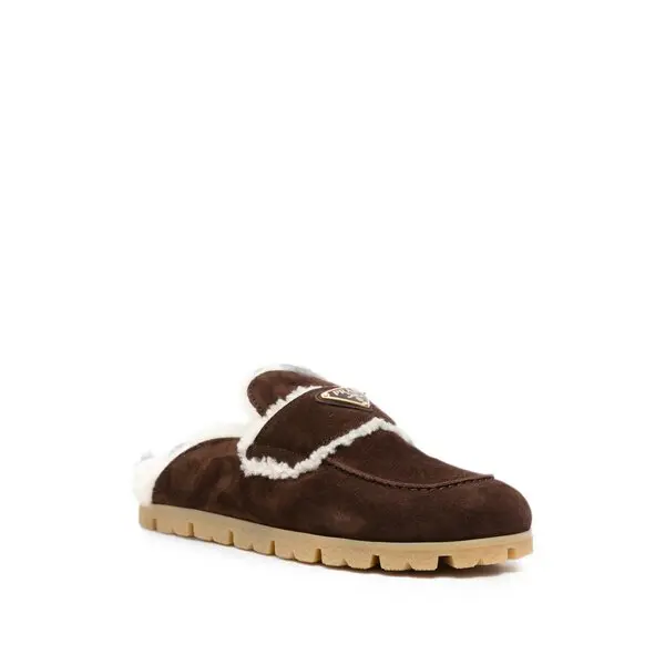 Prada Shearling-trimmed Suede Mules
