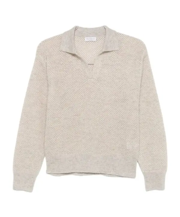 Brunello Cucinelli Perforated Knit V-neck Sweater