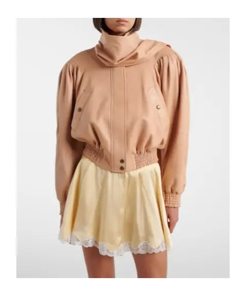 Chloé Cropped Leather Jacket With Detachable Scarf