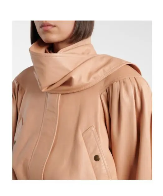 Chloé Cropped Leather Jacket With Detachable Scarf