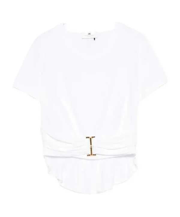 Elisabetta Franchi Ruched-waist Cotton T-shirt - White