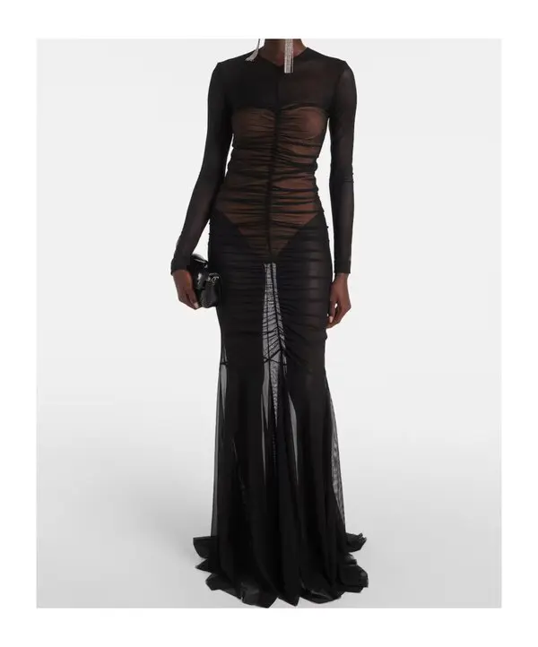 Norma Kamali Shirred Sheer Gown