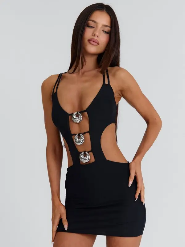 OUTCAST Priya Mini Dress With Silver Hardware And Cut-out Detailing