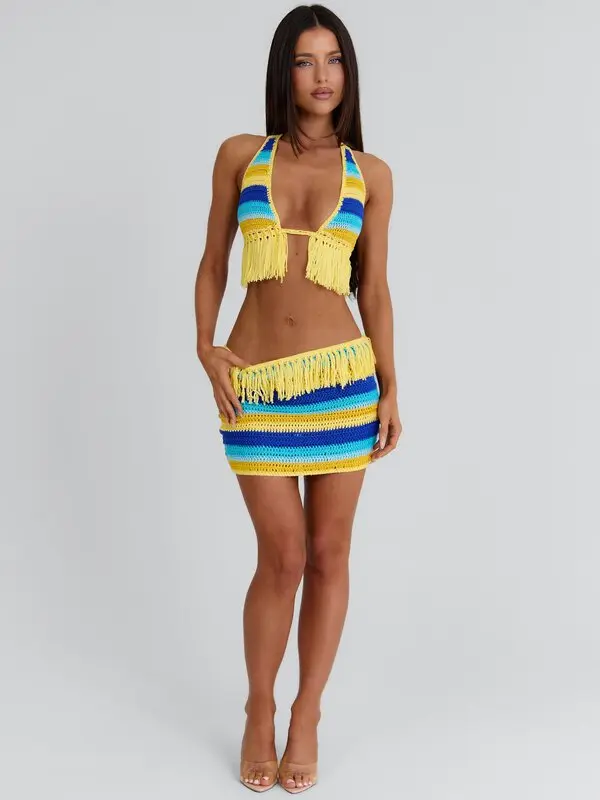 OUTCAST Juleah Halter Neck Cropped Top With Fringe