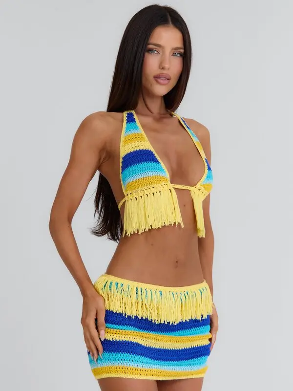 OUTCAST Juleah Halter Neck Cropped Top With Fringe