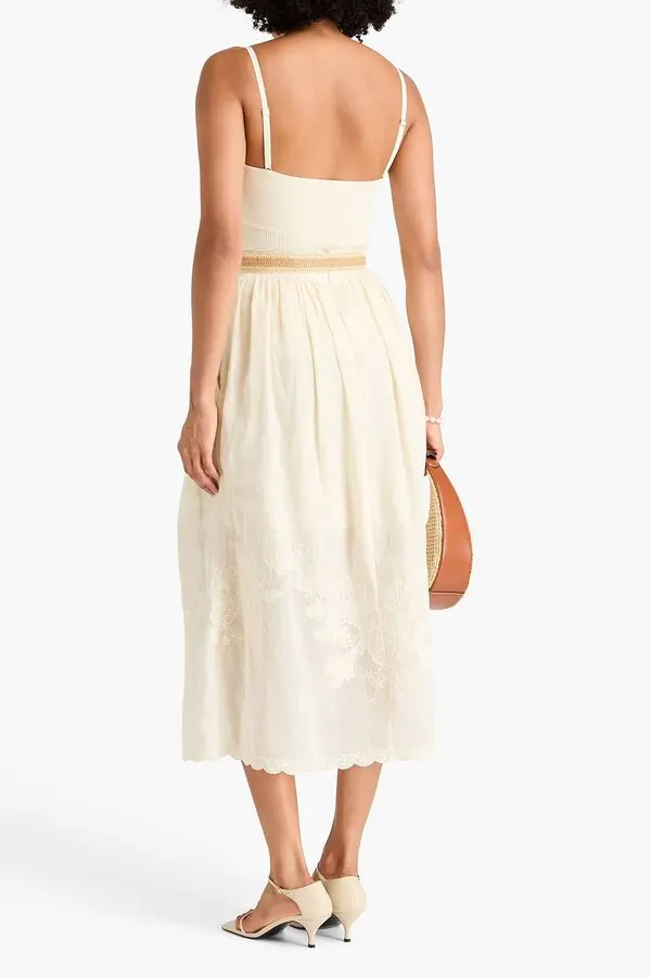 Zimmermann Belted Embroidered Linen Midi Skirt