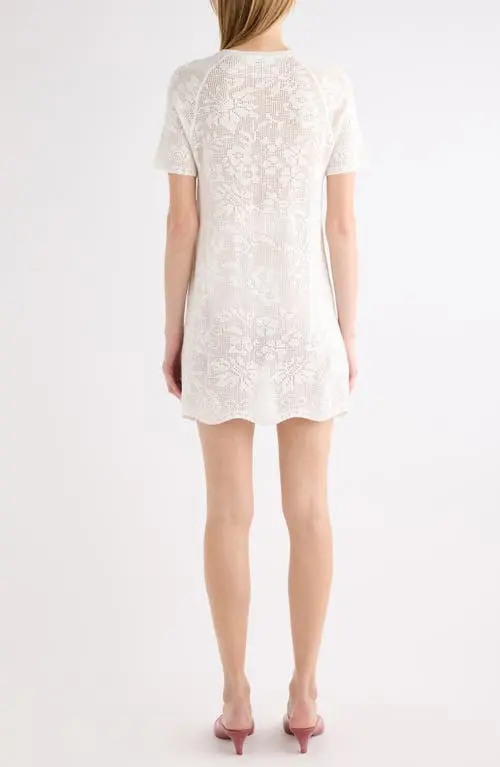 Chloé Short Sleeve Floral Pointelle Stitch Cotton Minidress