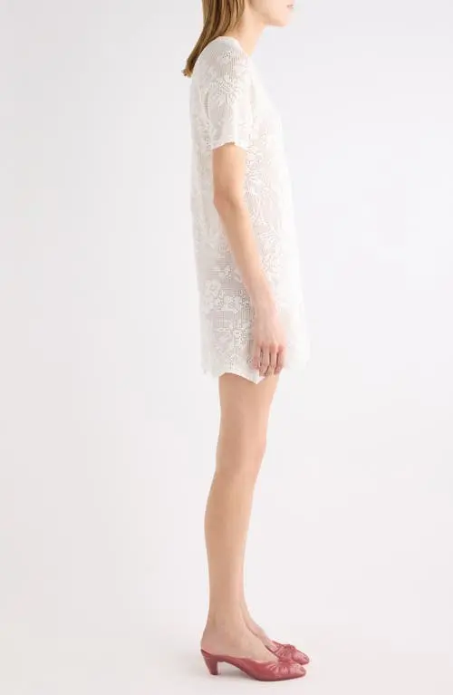 Chloé Short Sleeve Floral Pointelle Stitch Cotton Minidress